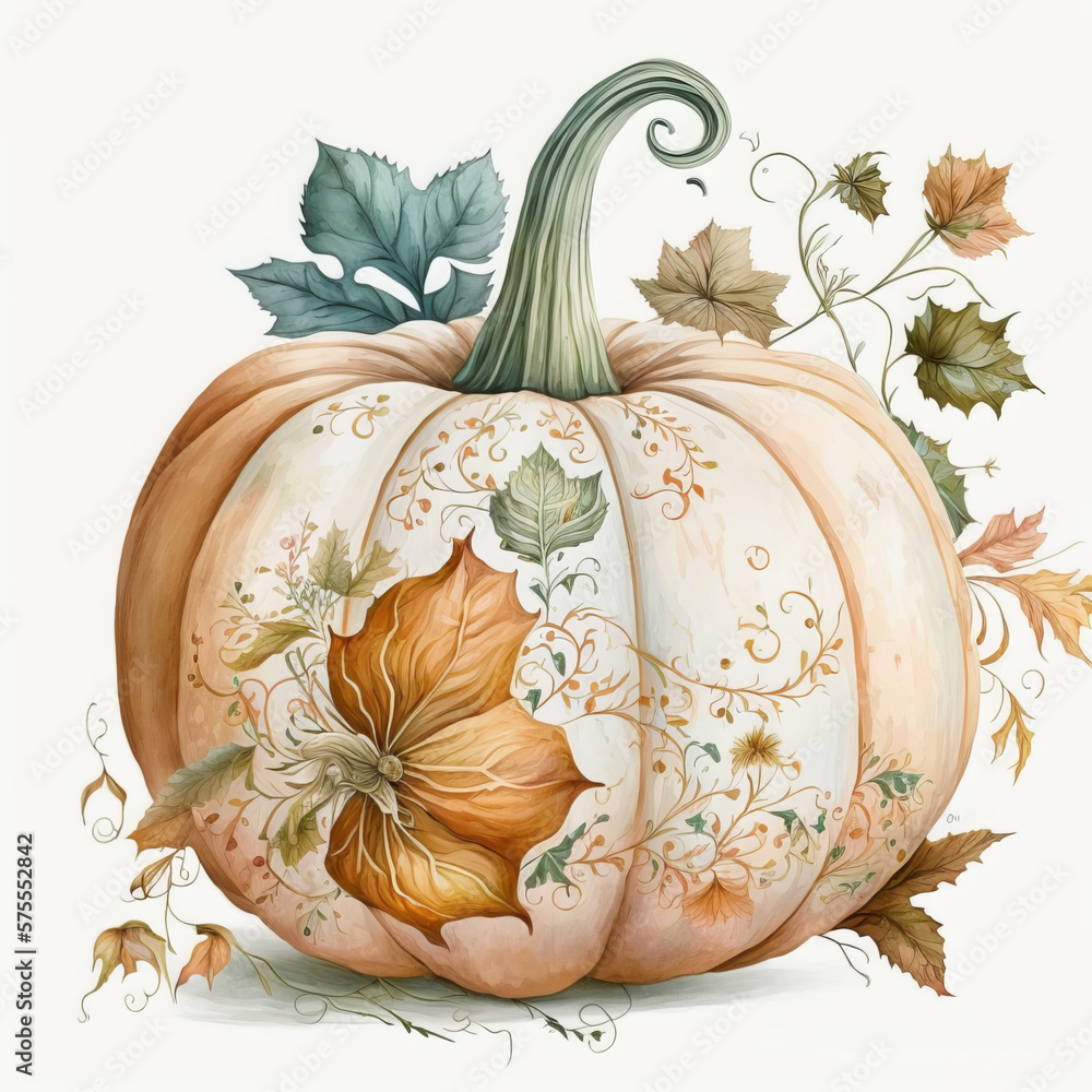 beautiful gorgeous pumpkin clipart on white background, watercolor ...