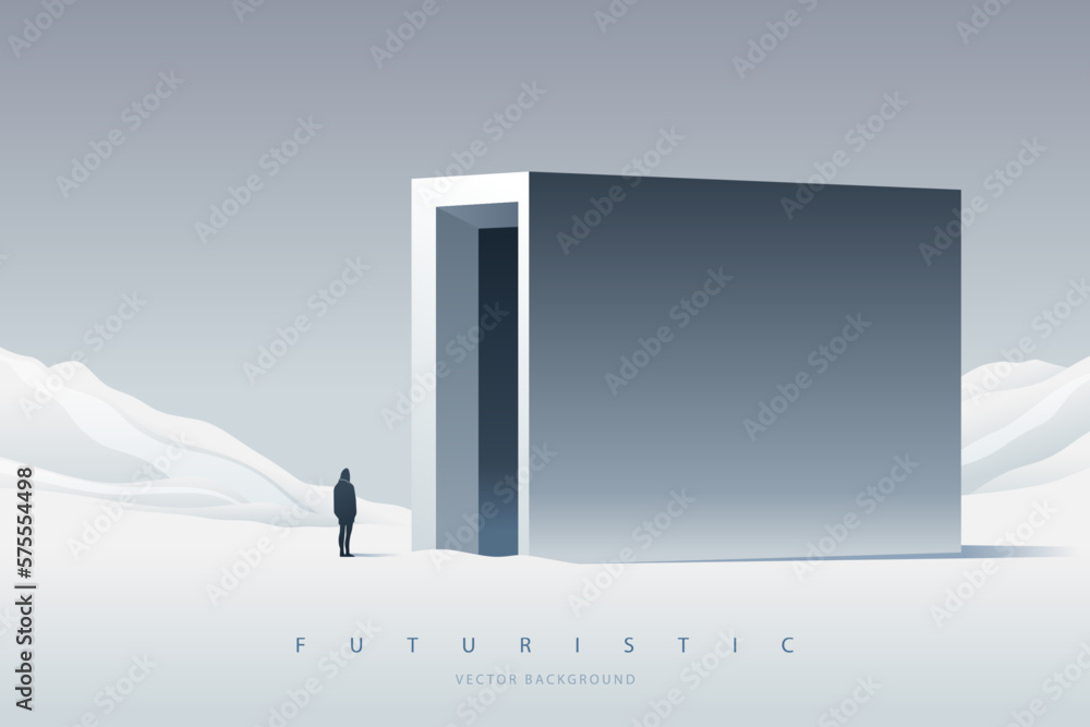 Futuristic technology background with a lonely figure. Sci-Fi poster ...