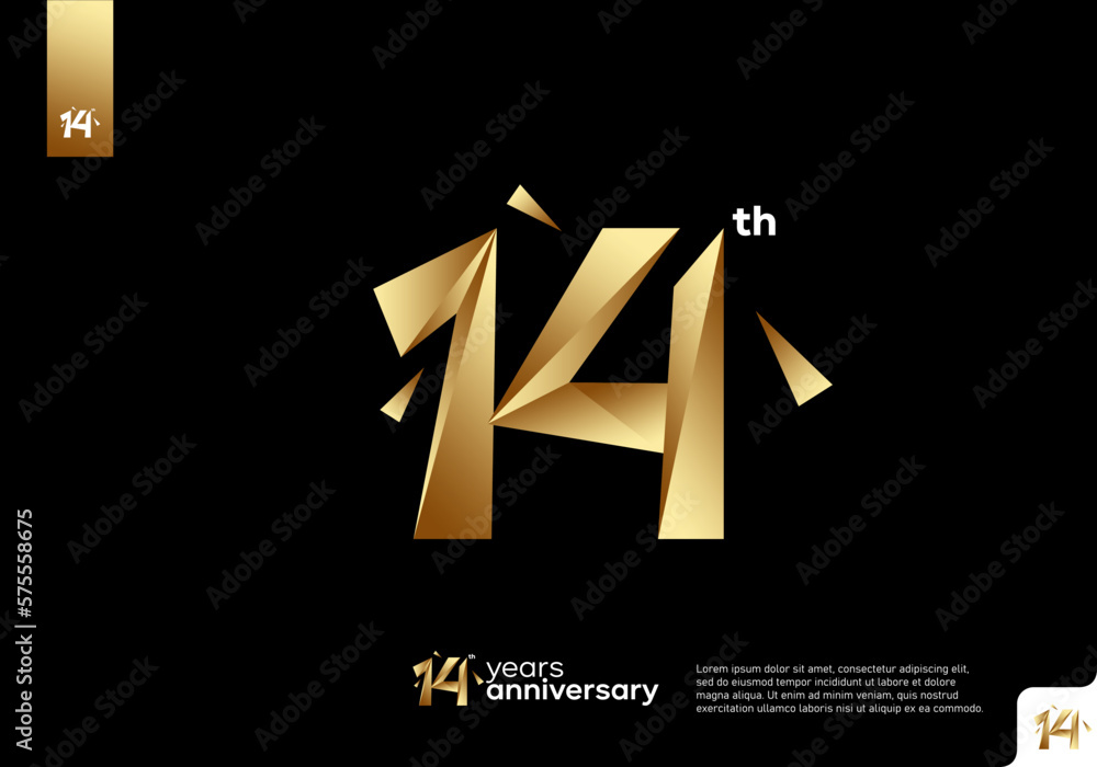 Number 14 gold logo icon design, 14th birthday logo number, 14th ...