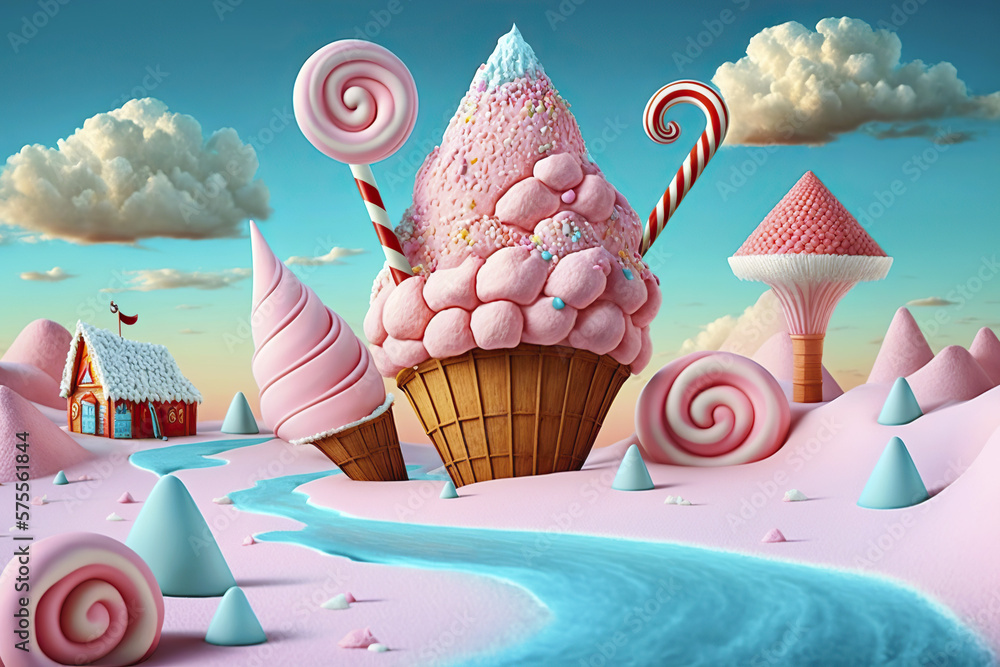 Candyland. Colorful landscape from sweets, candies, icecream. Rainbow ...