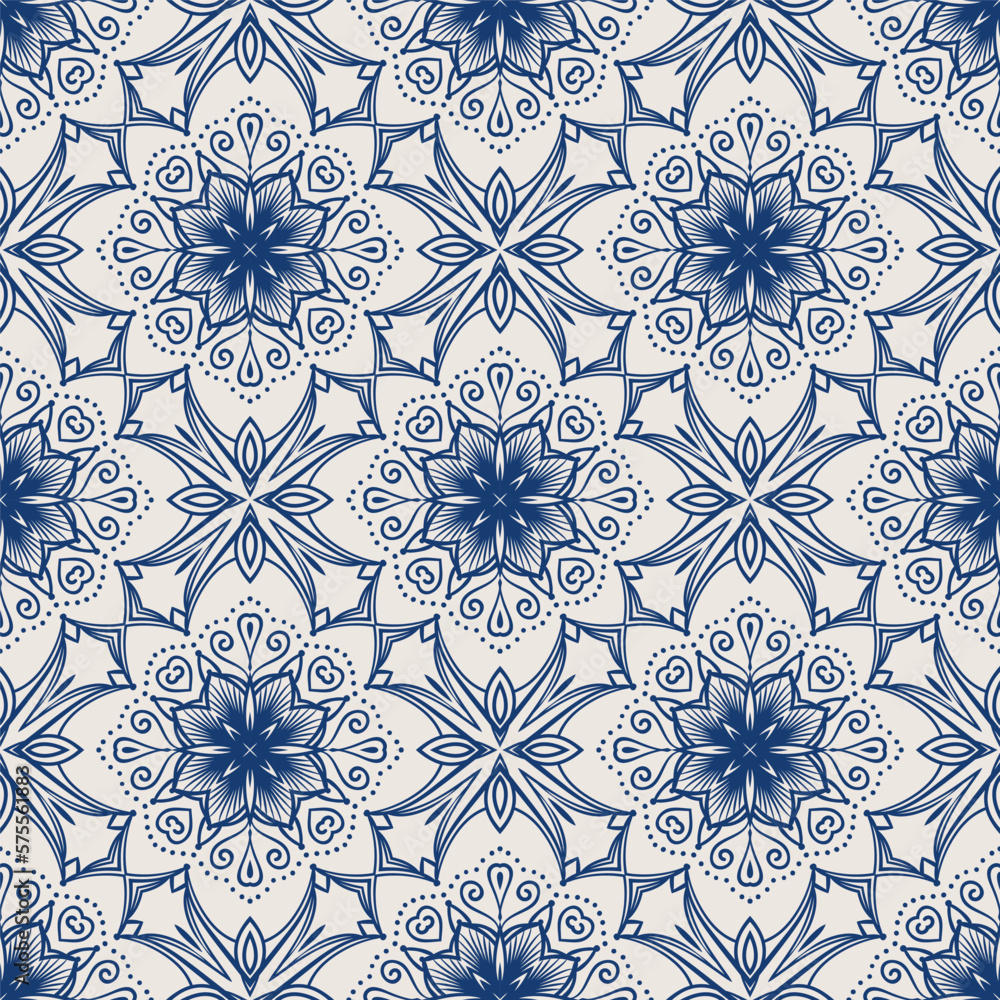 Vintage tile pattern. Seamless blue and white background with flower ...