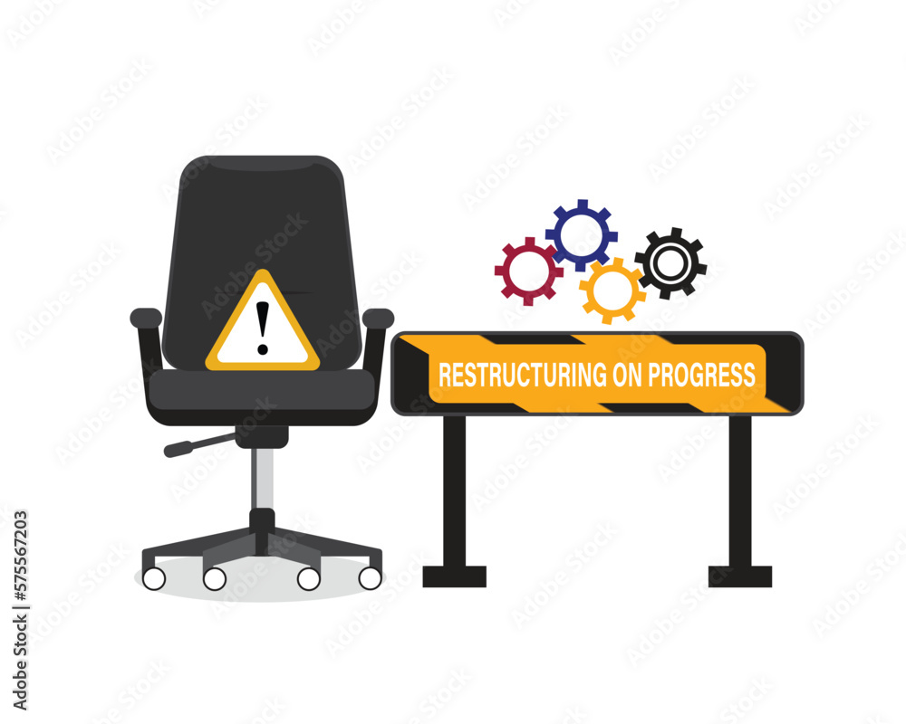 A vector of office chair with hazard sign board, restructuring in ...