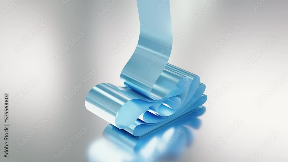 a falling blue ribbon. 3d animation of a ribbon bending to the ground ...