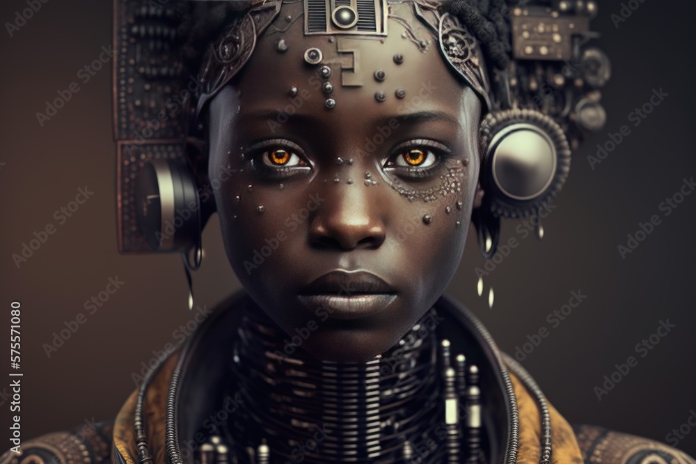 Human artificial intelligence, african american robot processing ...