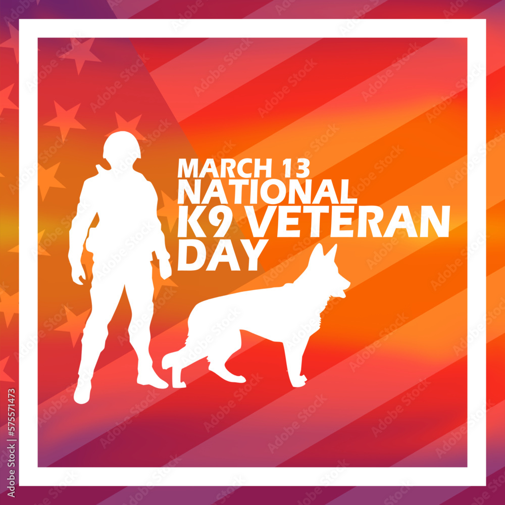 Soldier with a dog and bold text on an American flag gradient ...