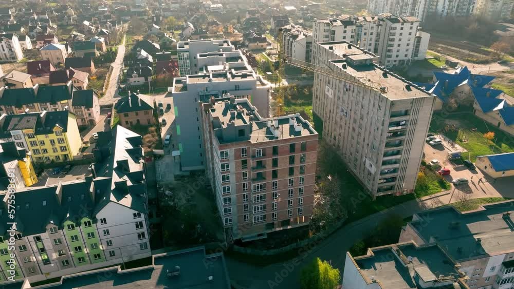 Video Stock Aerial view Overview of the construction of a multi-story ...