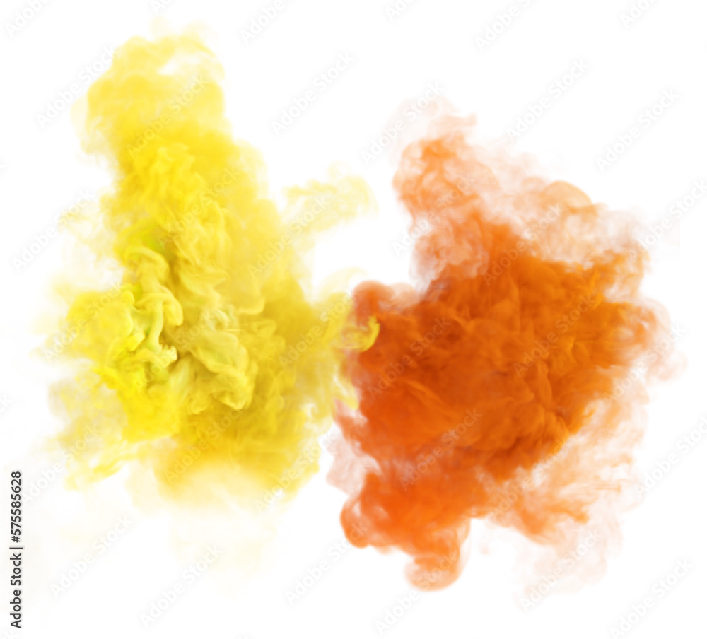 Orange and yellow puffs of toxic smoke. Mistery and dangerous fog ...