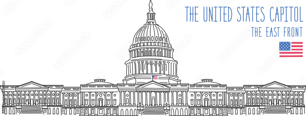 The United states Capitol Building, the East Front. Vector drawing ...
