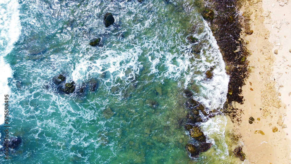 Aerial view of the tropical ocean landscape with a beach. Beautiful ...