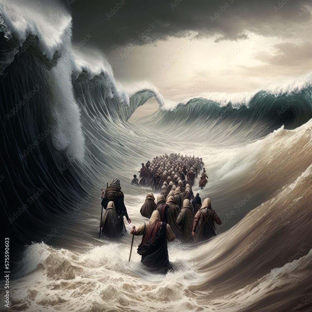 Exodus of the bible Moses crossing the Red Sea, with the Israelites ...