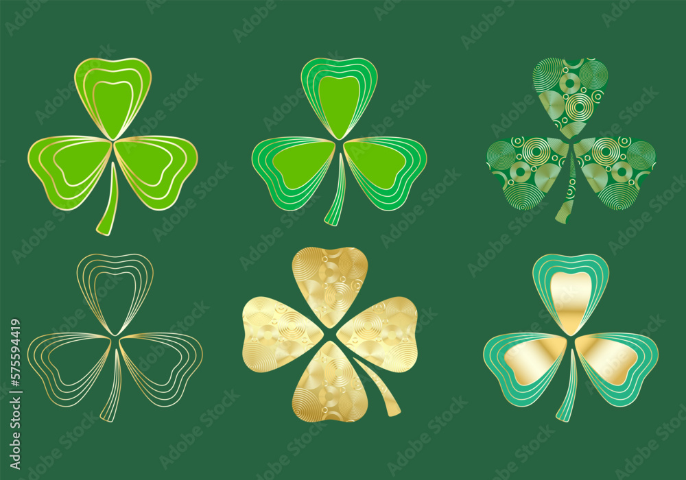 Clover leaf icon with golden texture isolaed on green background ...