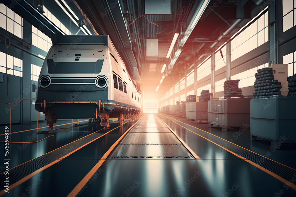 Automation aumobile factory concept. Robot assembly line in car ...