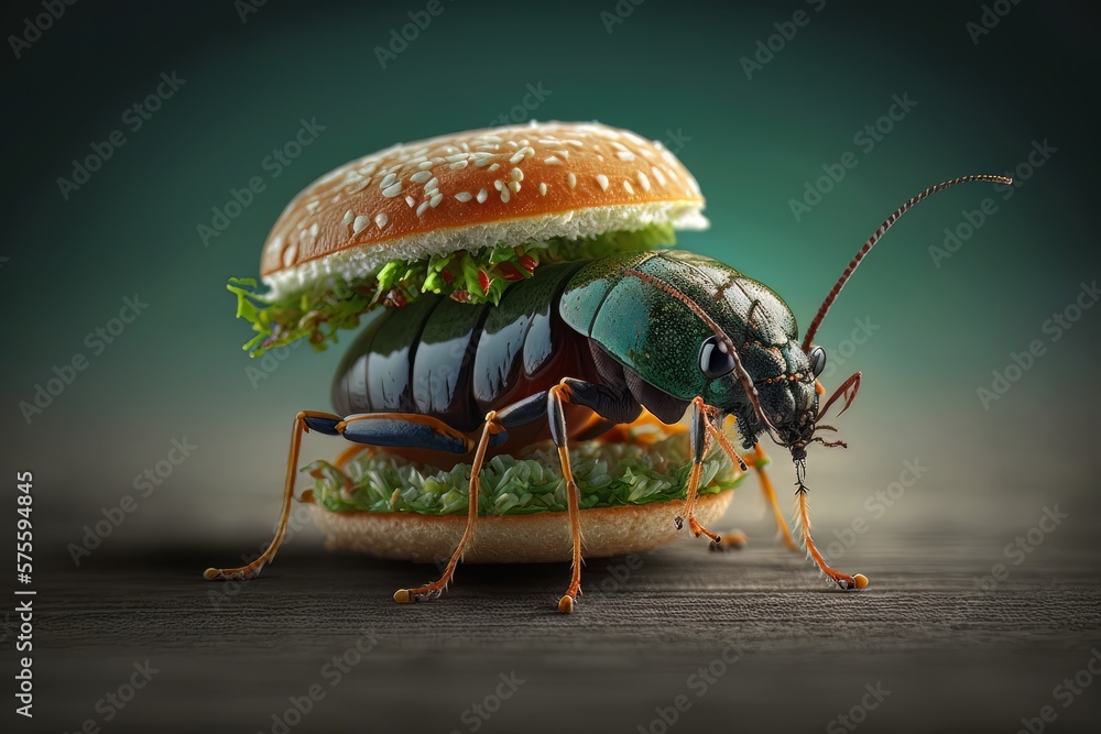 Cricket insect in burger bun, with vegetables. Source for high protein ...