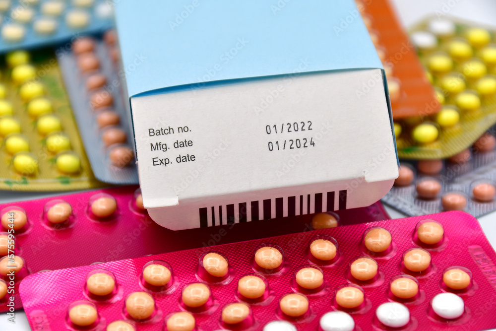 Manufacturing date and expiry date on pharmaceutical packaging. Stock ...