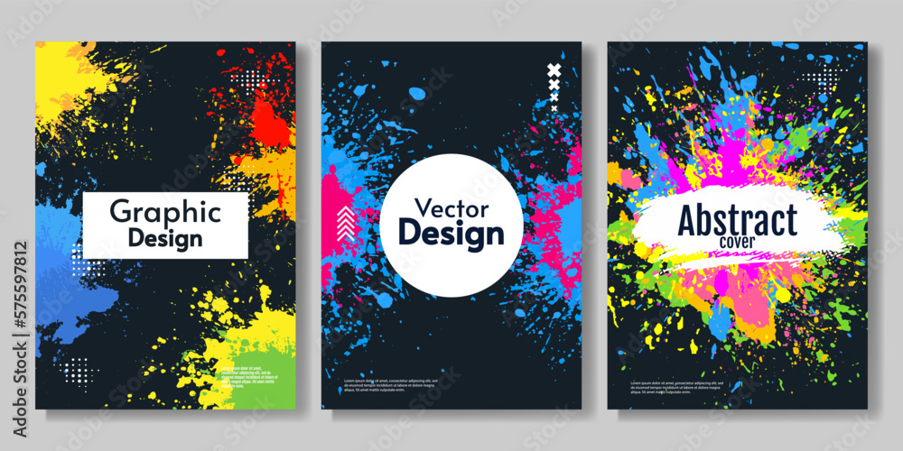 Set of abstract posters. Colored paint splash. Poster template with ...