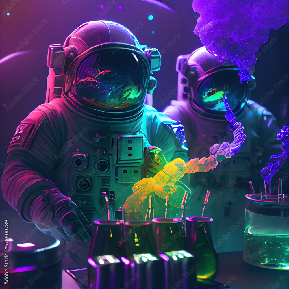 Generative AI illustration of astronauts with space helmets mixing ...