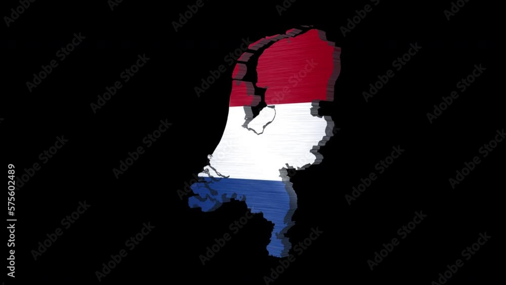 3D animation of Netherlands map rotating, isolated by alpha channel ...