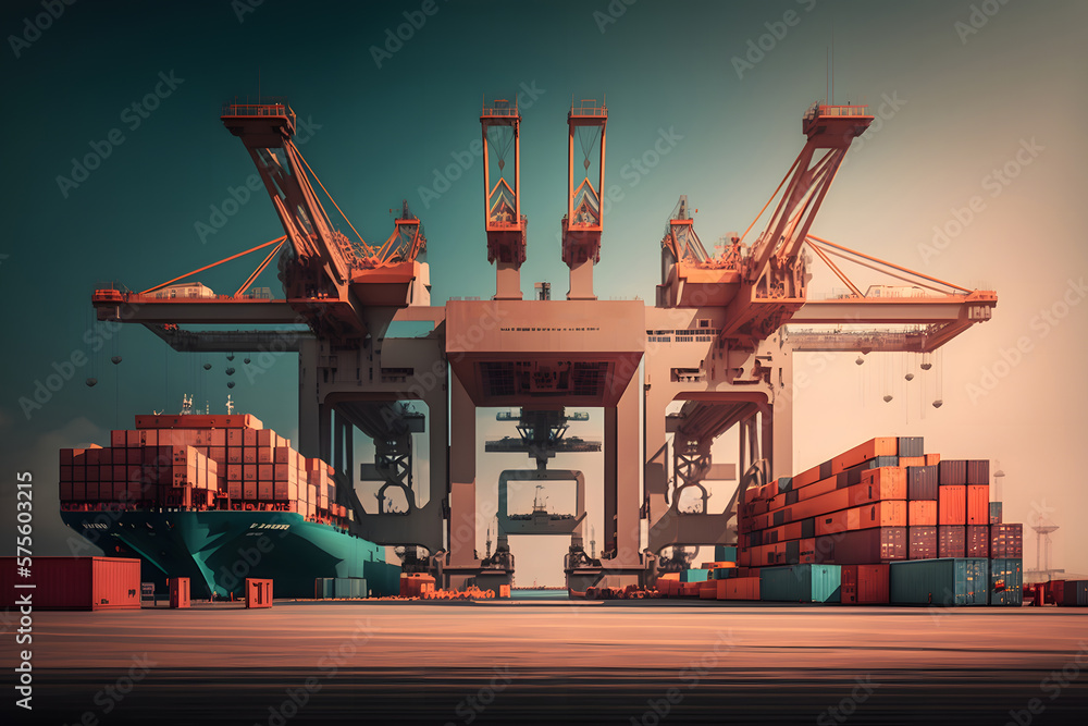 Crane loading cargo container import container ship in the ...