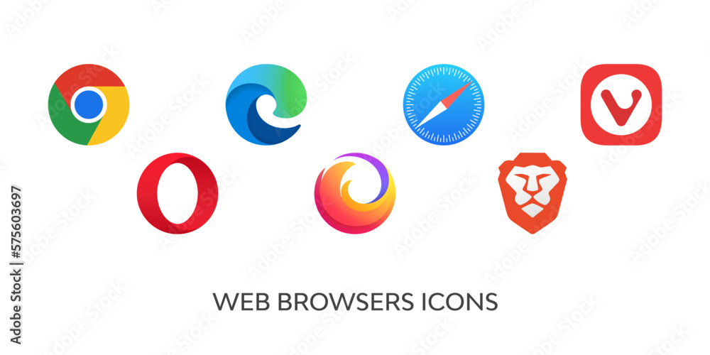 Internet browser icon collection Chrome, Safari, Firefox, Edge, Opera ...