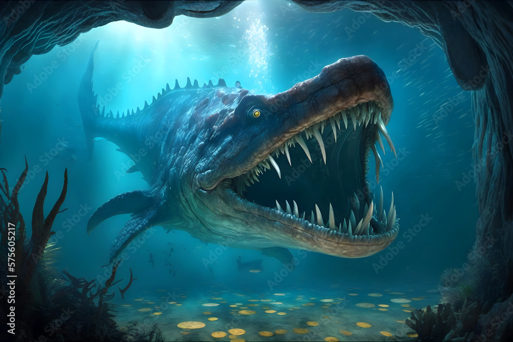underwater sea monster generative ai illustration Stock Illustration ...