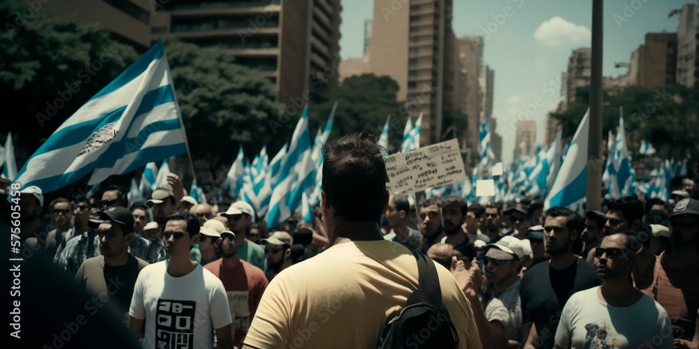 Crowd protest in Israel against the current government with the flags ...