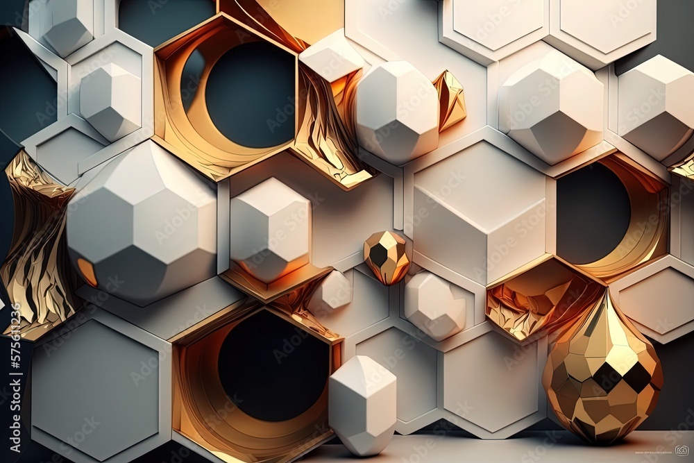 ภาพประกอบสต็อก 3D abstract hexagon background in golden and white ...