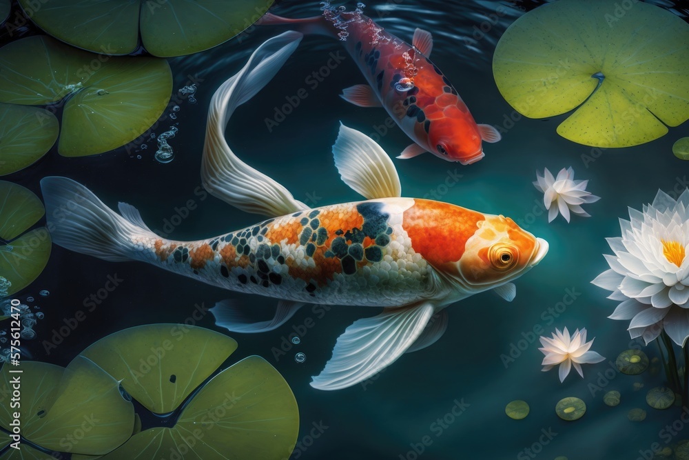 Koi Fish swimming in a crystal clear Water Generative AI Stock ...
