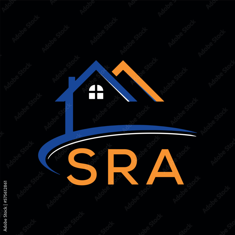 SRA house logo, letter logo. SRA blue image on black background and ...