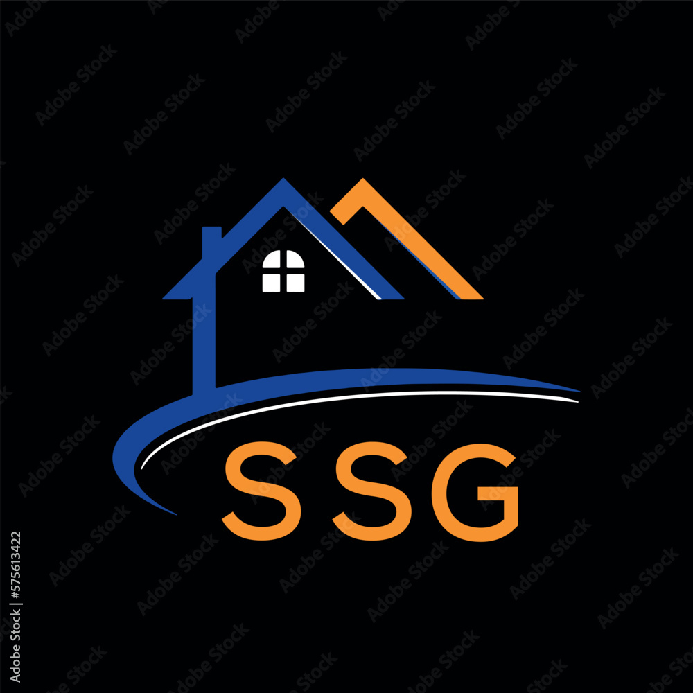SSG house logo, letter logo. SSG blue image on black background and ...