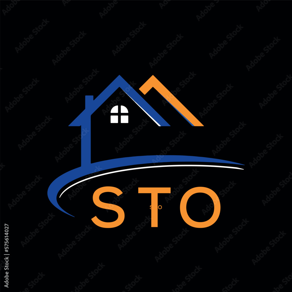 STO house logo, letter logo. STO blue image on black background and ...