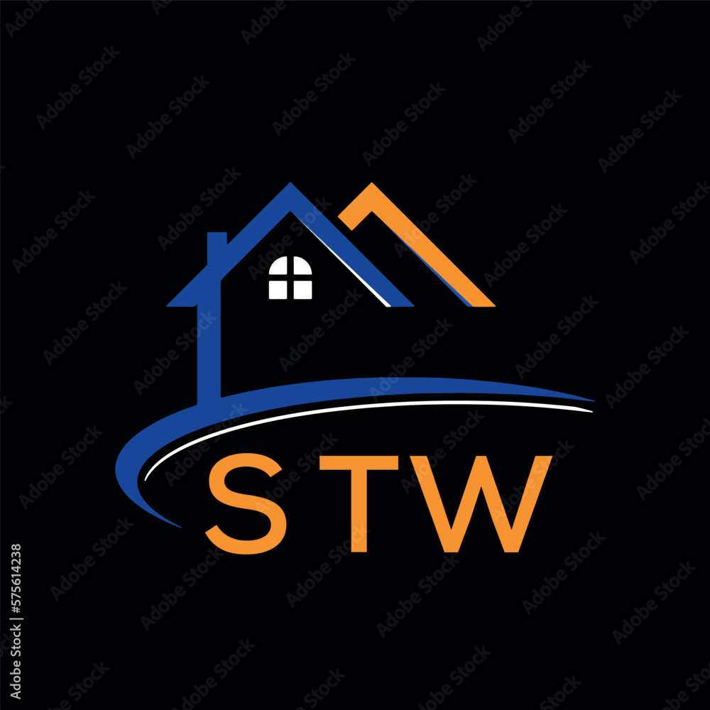Vetor de STW house logo, letter logo. STW blue image on black ...