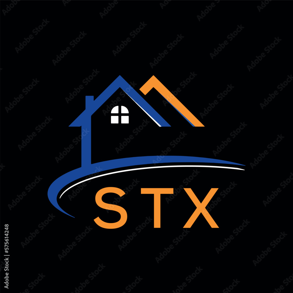 STX house logo, letter logo. STX blue image on black background and ...