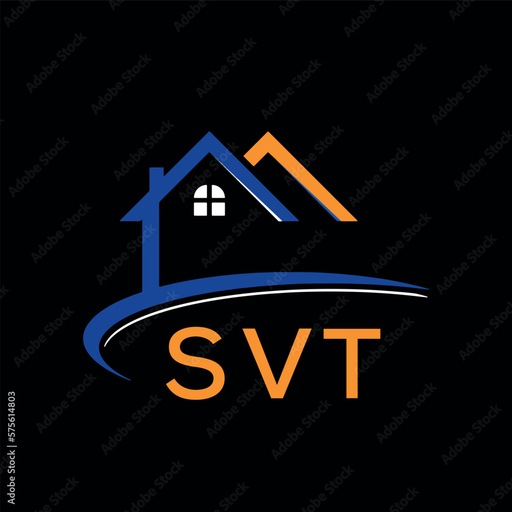 SVT house logo, letter logo. SVT blue image on black background and ...
