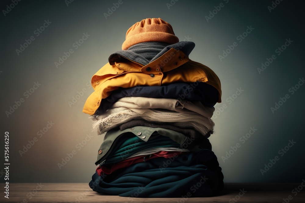 Stack of clothes empty copy, created with Generative AI technology ...