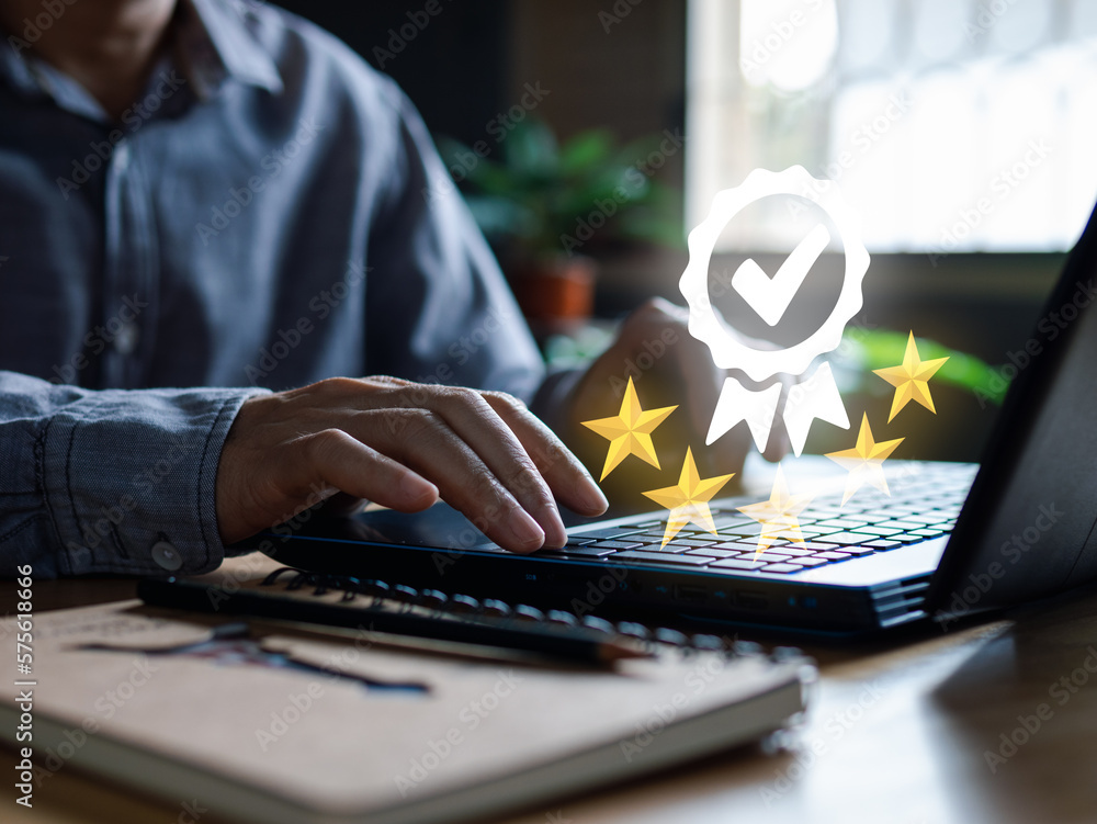 ISO standard certification concept. Businessman checking ISO standard ...