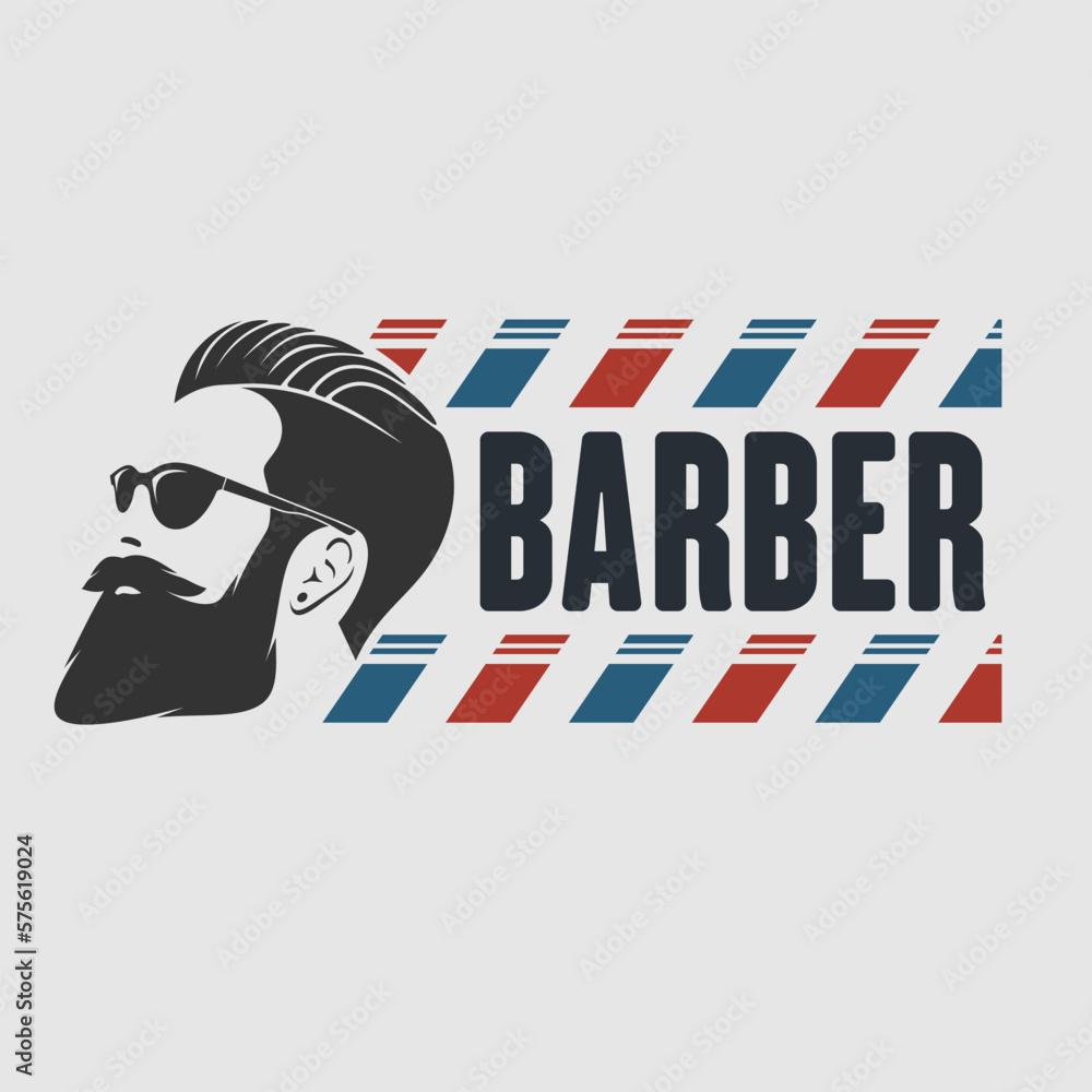 Barbershop logo, poster or banner design concept with barber pole and ...