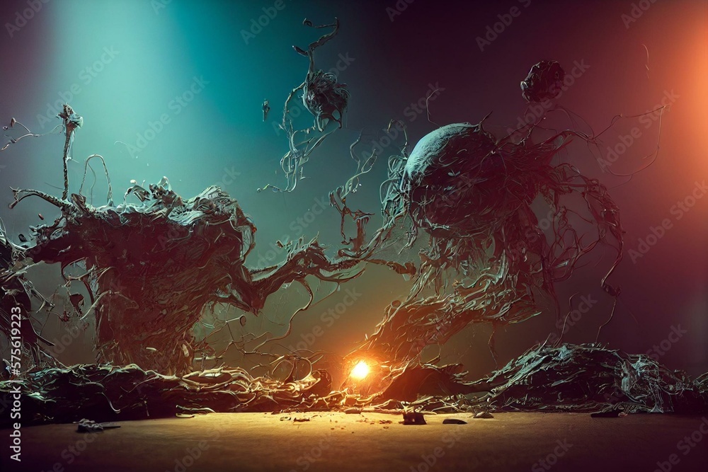 The fridge monster strikes a kitchen filled with chaos, concept of Fear ...