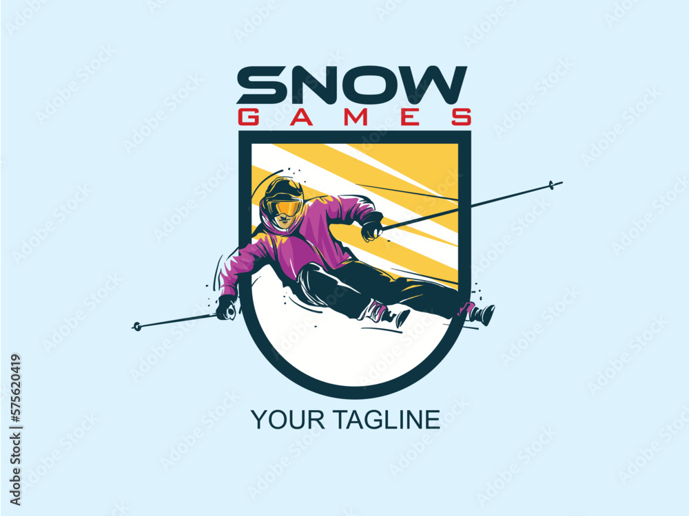 vector set of skiing logos, emblems and design elements Stock Vector ...