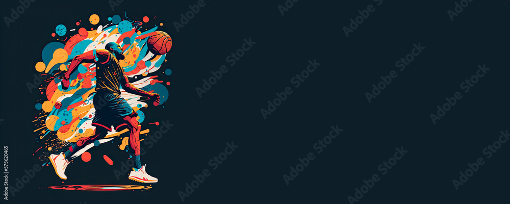 Dynamic, abstract colorful Basketball flat illustration style, panorama ...