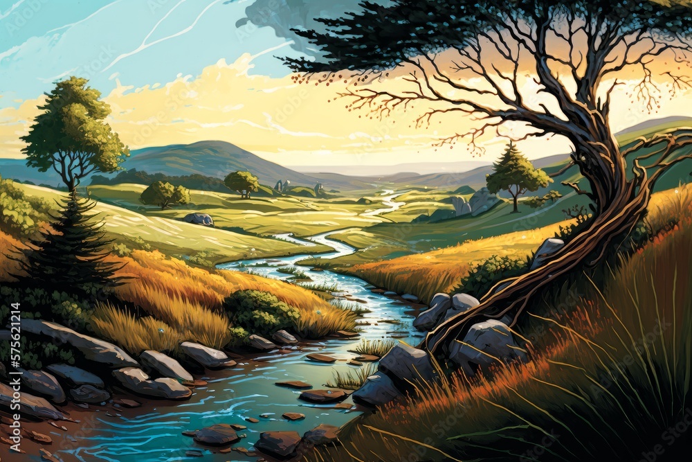 Digital art painting of The vast expanse of nature is on full display ...