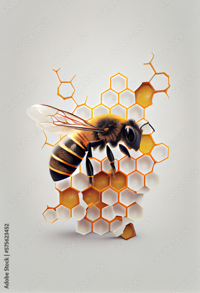 On a white background, a simple drawing shows a small bee crawling on a ...