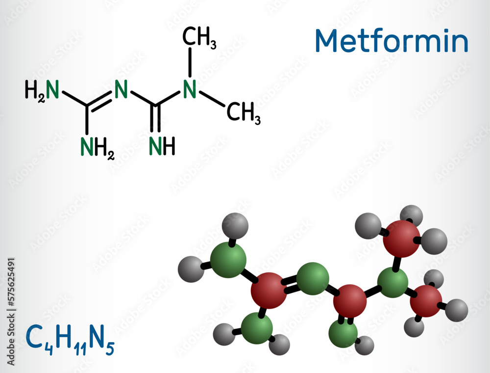 Metformin molecule. It is biguanide antihyperglycemic agent used in ...
