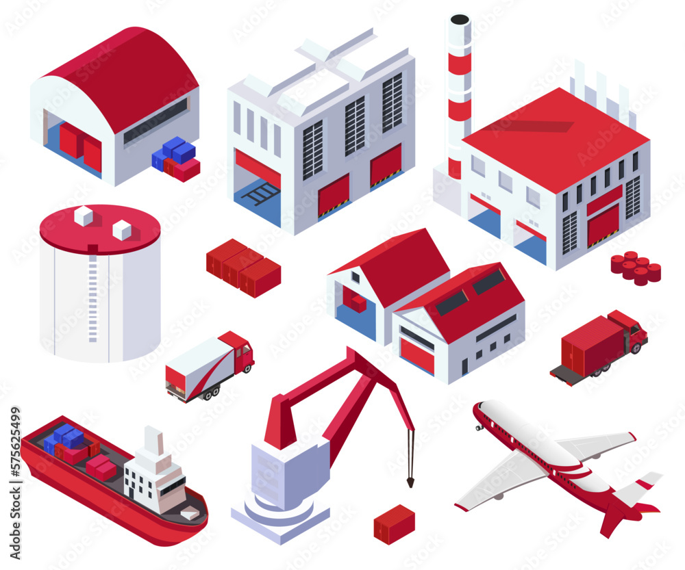 Set of cargo terminal icons isolated on white background. Different ...