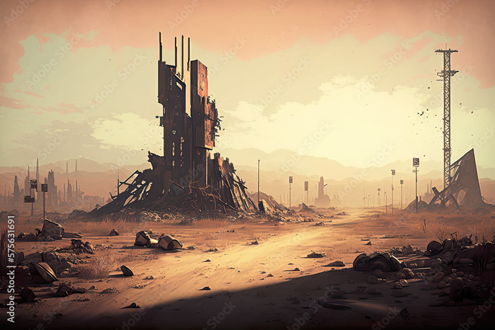 Desolate Ruins in Post-Apocalyptic Wasteland. Generative AI Stock ...