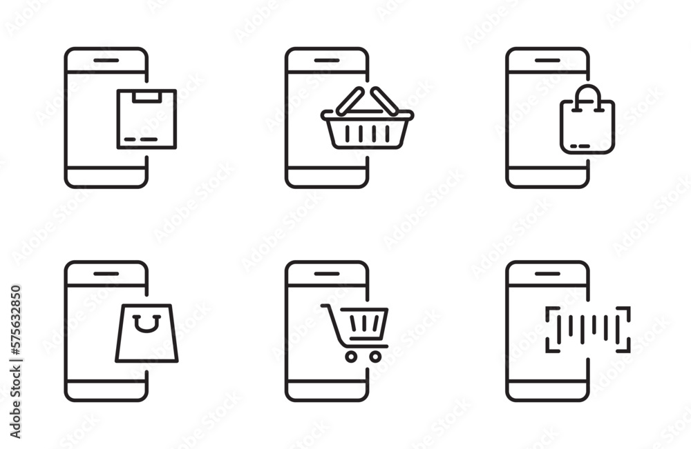 mobile shopping icon shopping bag icon, online store, shopping cart ...