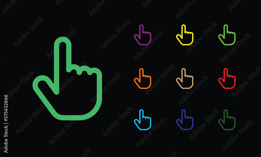 Finger cursor icon. Glowing cursor sign, hand pointer pictogram in ...