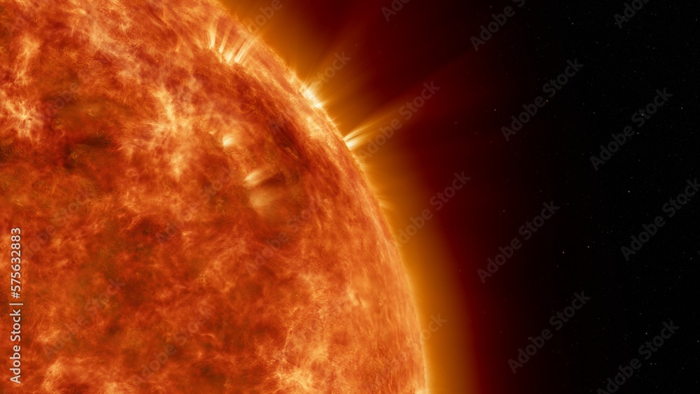 Earth's sun in outer space. Artistic concept 3D illustration as close ...