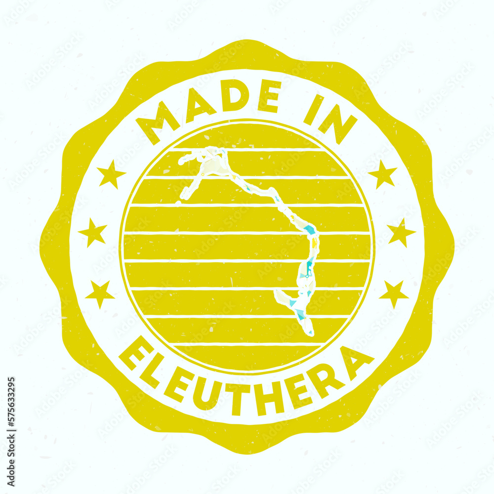 Made In Eleuthera. Island round stamp. Seal of Eleuthera with border ...