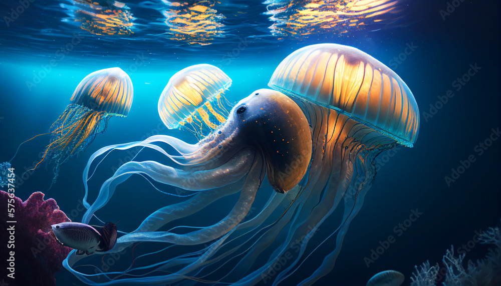 Beautiful jellyfish in its natural habitat. The stunning beauty of the ...