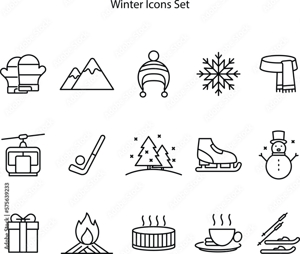 Winter activity icon set. Flat set of winter activity icons for web ...